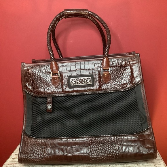 Brighton | Dog | Brighton Small Dog Carrier Brown Faux Gator Black Mesh ...